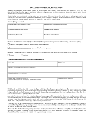 Fillable Online Hrmed befullmktigas nedanstende ombud att fretrda mig/oss tillhriga nedan ...