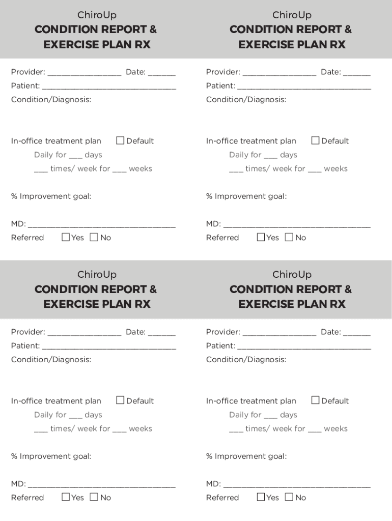 ChiroUp Condition Report & Exercise Plan RX - Blank Fillable Template ...