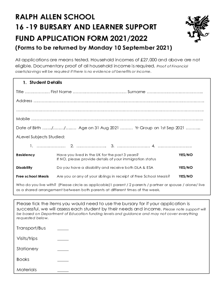 Fillable Online 19 BURSARY FUND APPLICATION FORM 22 ACADEMIC ... - cncs ...