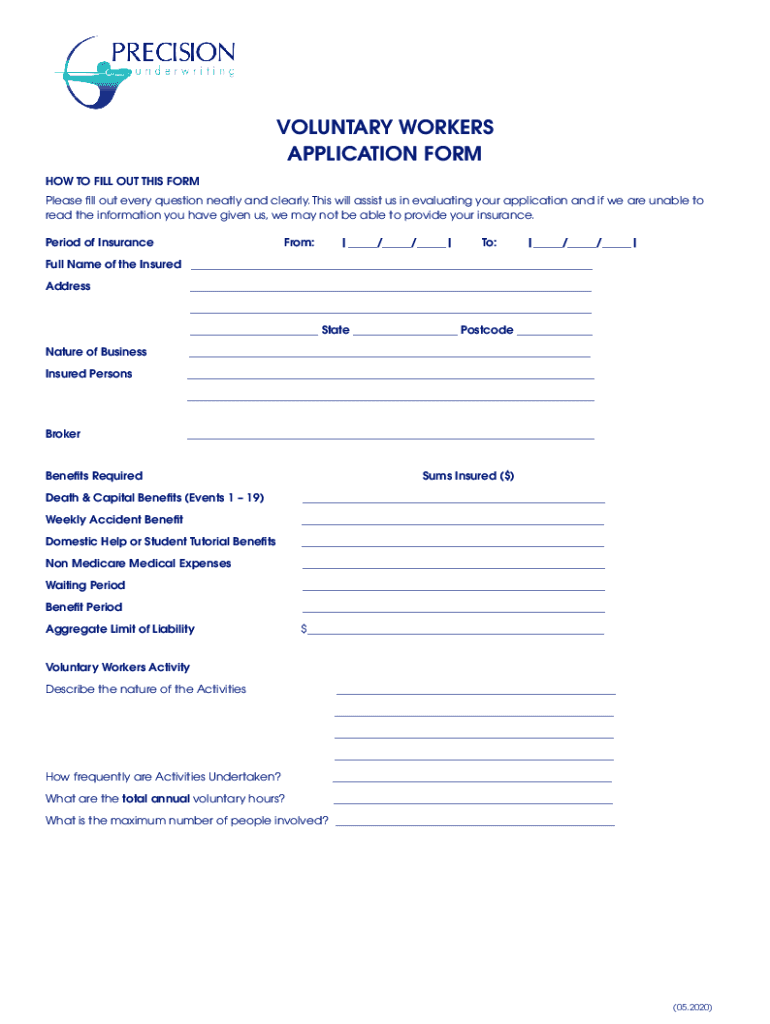 Fillable Online VOLUNTARY WORKERS APPLICATION FORM - Amazon S3 Fax Email Print - pdfFiller