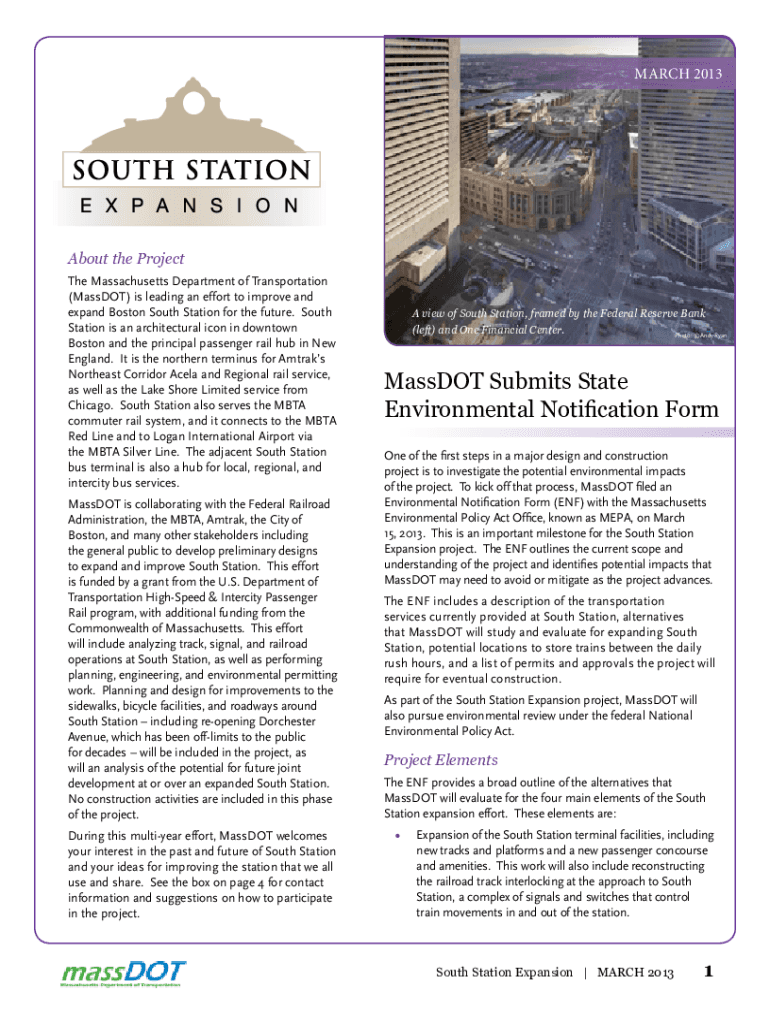 Fillable Online MassDOT Submits State Environmental Notification Form ...