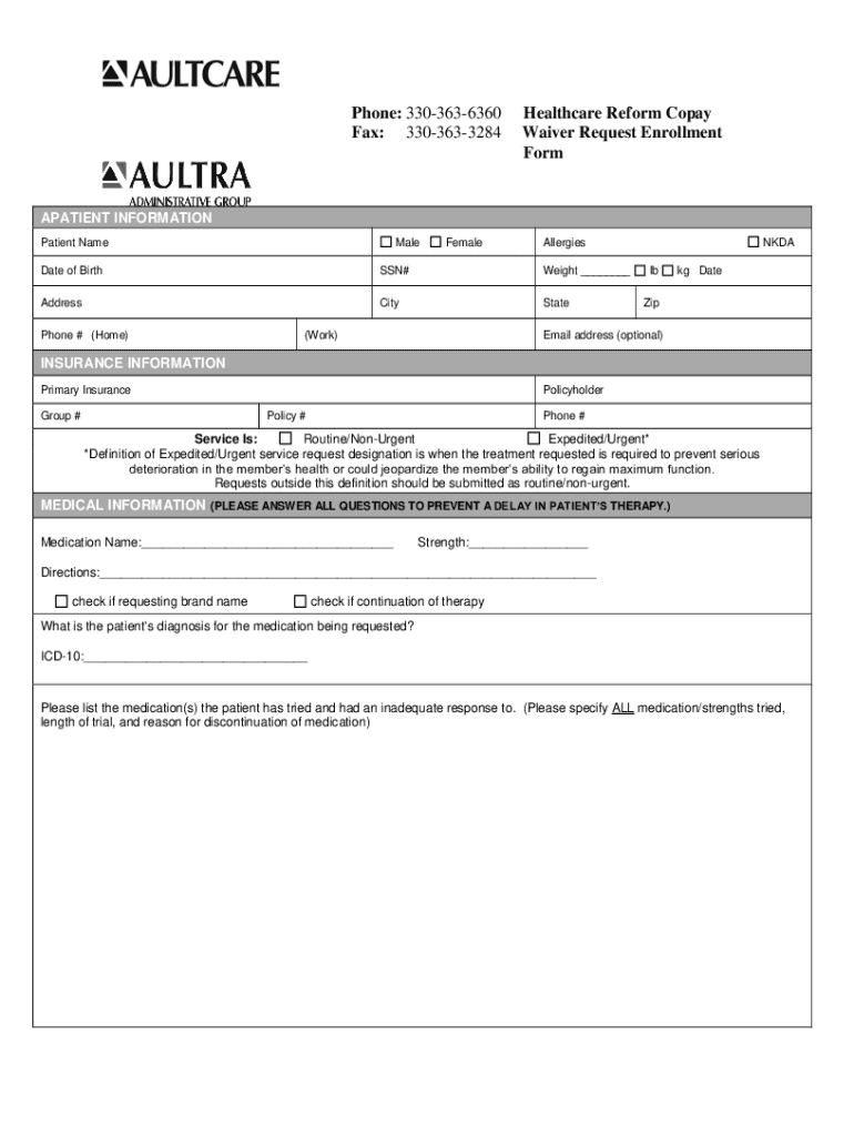 Fillable Online Pharmacy Services - AultCare Health Plans Fax Email ...