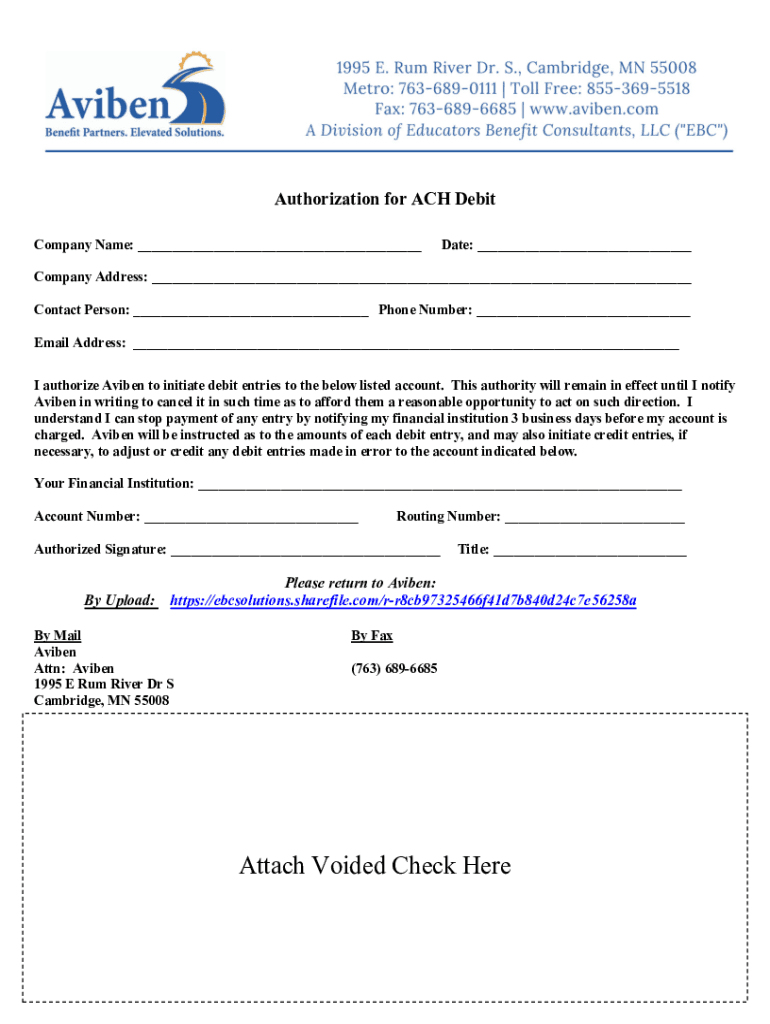 Fillable Online Ach Debit Authorization Form Template - mensseasons Fax ...