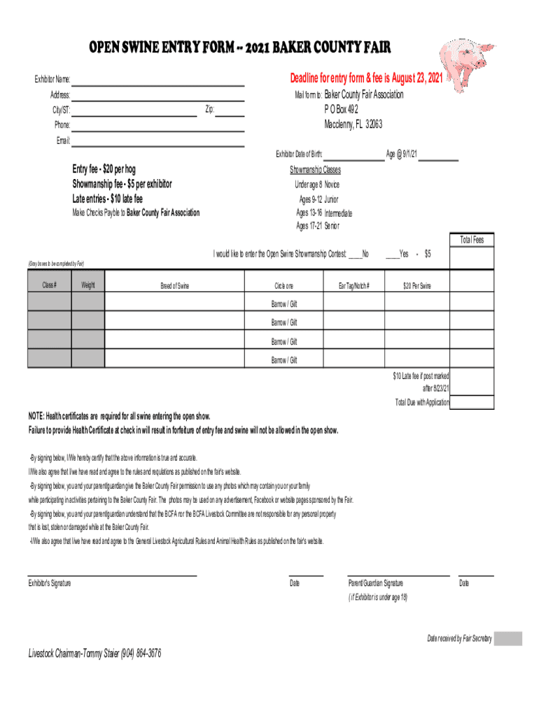 Fillable Online Fillable Online OPEN SWINE ENTRY FORM -- 2017 BAKER ...
