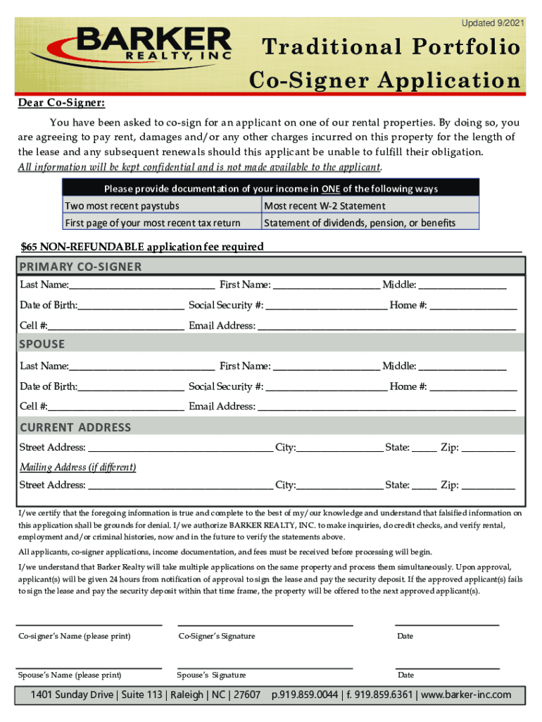 Fillable Online Traditional Portfolio Co-Signer Application Fax Email ...