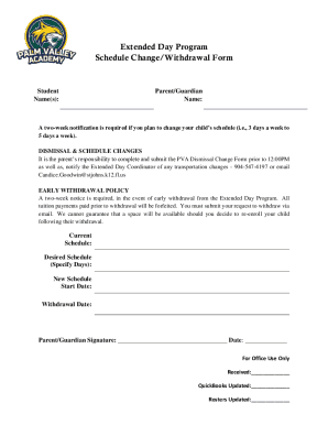 Fillable Online Extended Day Program Schedule Change/Withdrawal Form ...