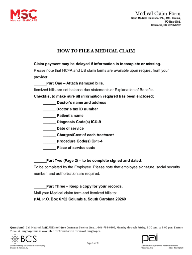 Fillable Online Fillable Online Medical Claim Form (Indemnity Plan ...