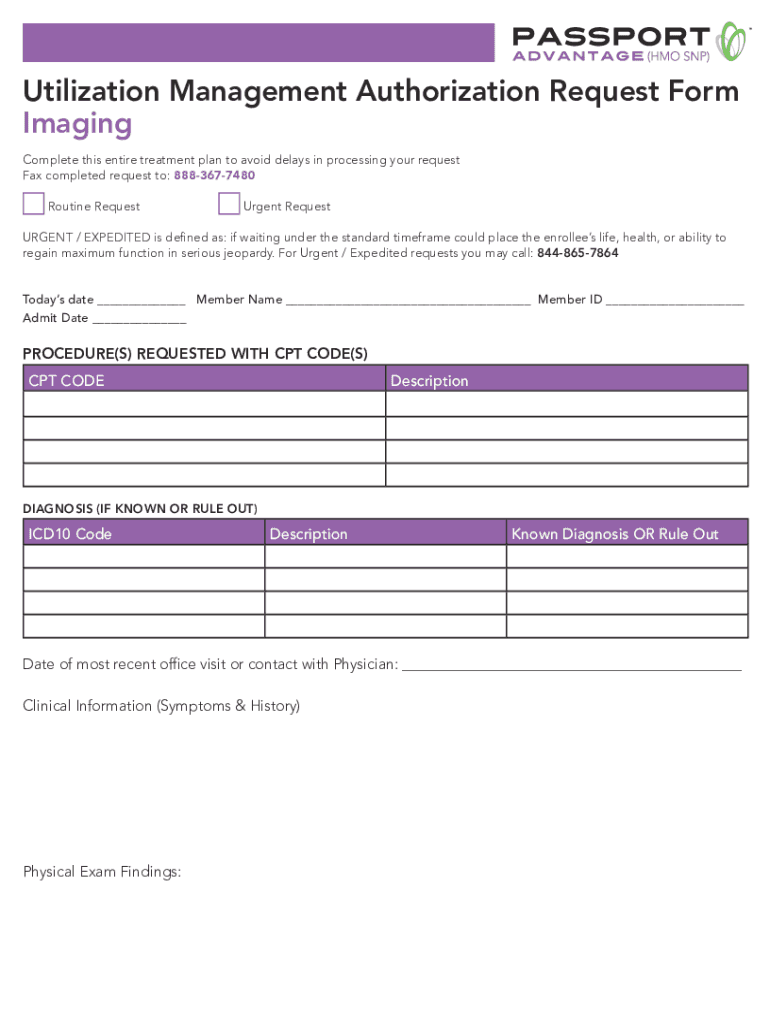 Fillable Online Utilization Management Authorization Request Form Imaging Fax Email Print ...