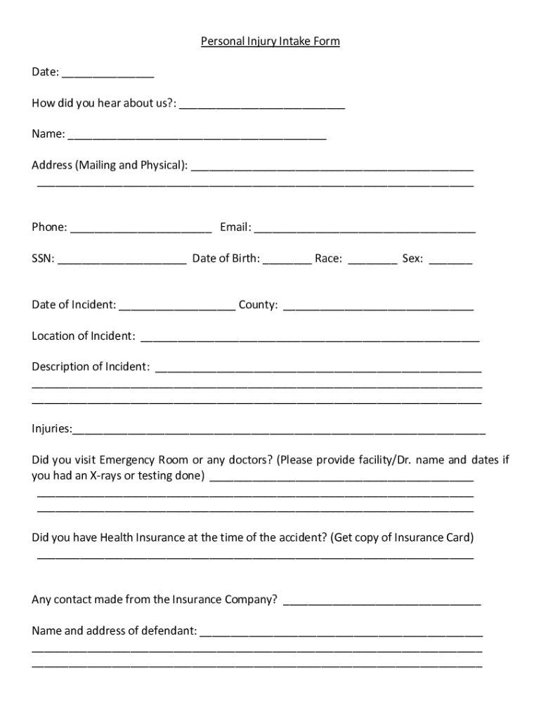 Fillable Online Client Intake Form Dog Bite - Phoenix Personal Injury ...