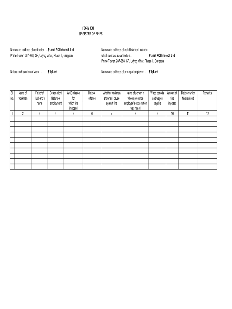 Fillable Online Form XXI Fine Register.xls Fax Email Print - pdfFiller