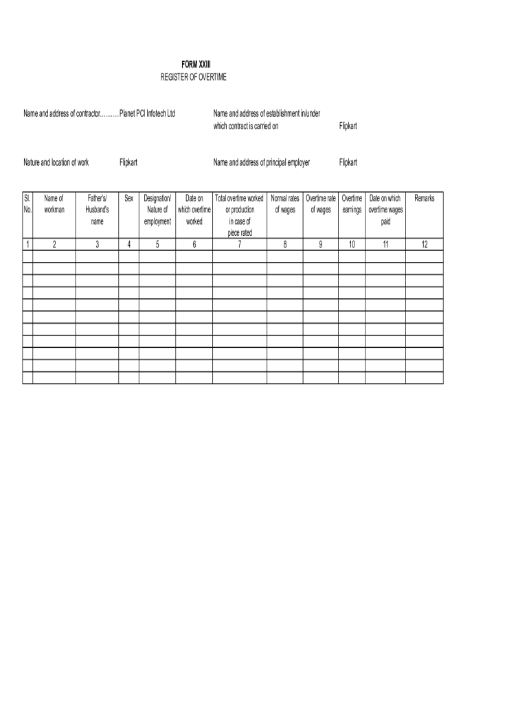 Fillable Online Form XXIII Overtime Register.xls Fax Email Print ...