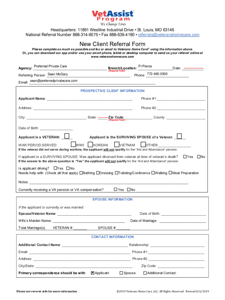 Fillable Online Fillable Online New Client Referral Form - Veterans ...