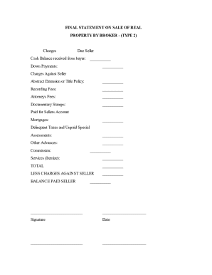 Fillable Online FINAL STATEMENT ON SALE OF REAL Fax Email Print - pdfFiller