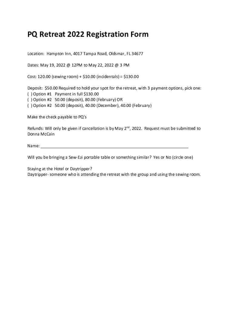 Fillable Online PQ Retreat 2022 Registration Form.docx Fax Email Print ...