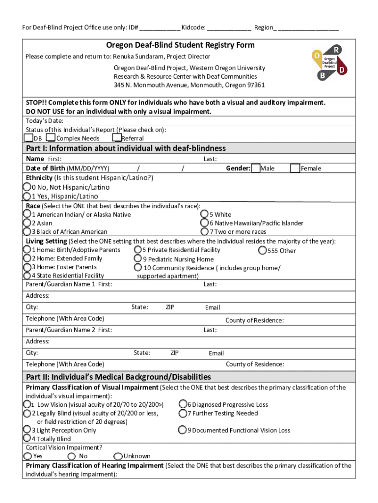 Fillable Online Fillable Online Deafblind Student Registry Form Fax ...