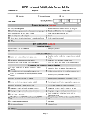 Fillable Online HMIS Universal Exit/Update Form - Child Fax Email Print ...