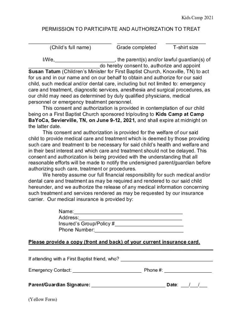 Fillable Online Fillable Online MEDICAL CONSENT AND AUTHORIZATION TO TREAT ... Fax Email Print ...