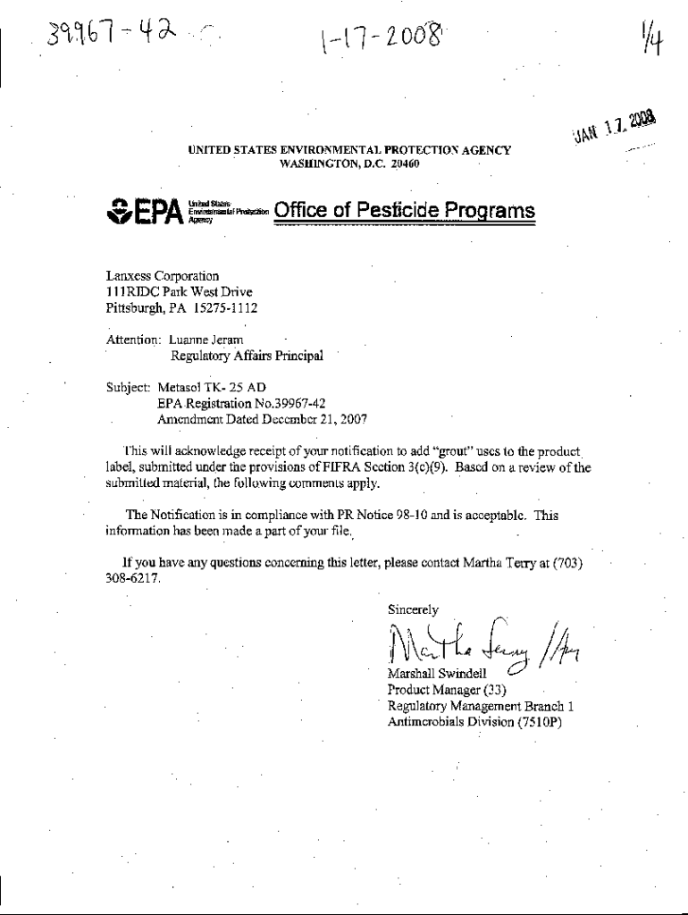 Fillable Online U.S. EPA, Pesticide Product Label, METASOL TK-25 AD, 01 ...