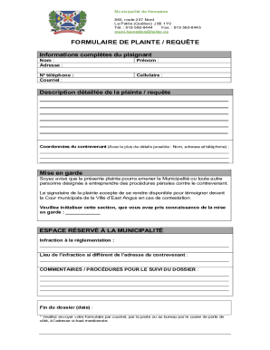 Remplissable En Ligne Formulaire WEB plainte-requete.pdf Fax Email Imprimer - pdfFiller