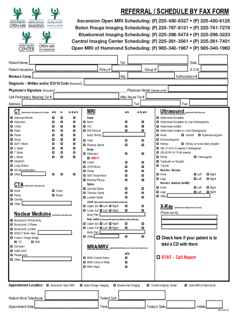 Fillable Online MRI EXAM REQUEST PATIENT SCHEDULING 703.698.4488 Fax ...