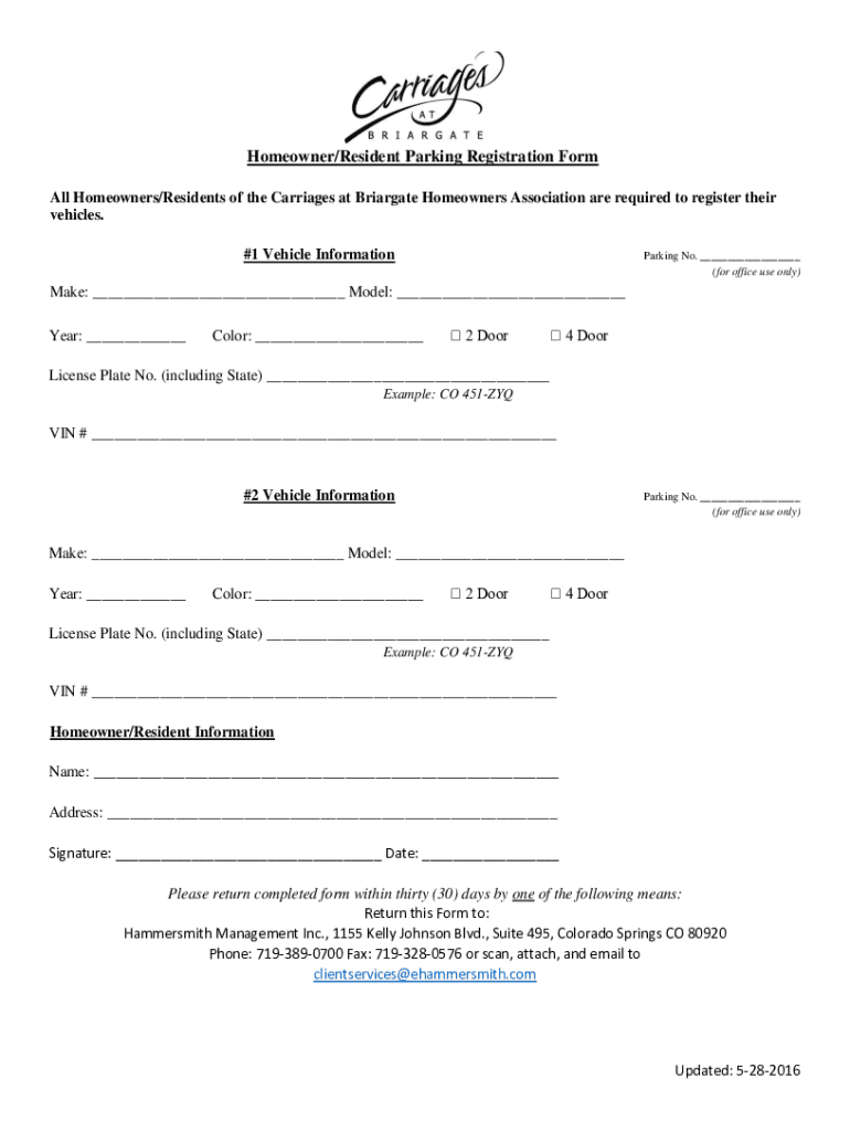 Fillable Online Guest Parking Registration Form Homeowner/Resident ...