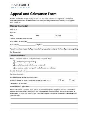 Fillable Online Request to file an Appeal and/or Grievance Form Member ID ... Fax Email Print ...