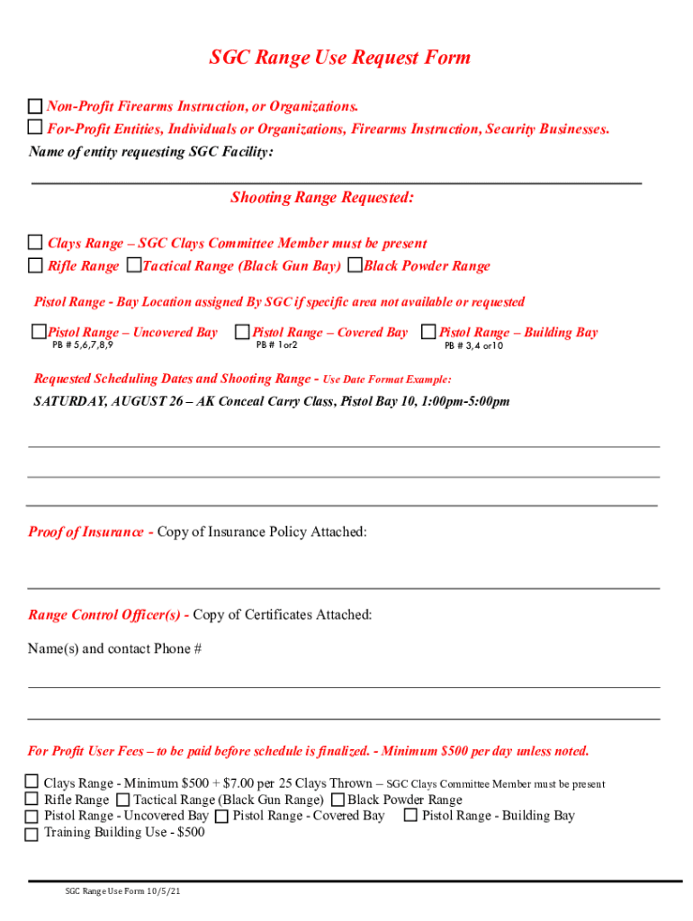Fillable Online Use of SGC Club Range Form 7-13-17 form Fax Email Print ...