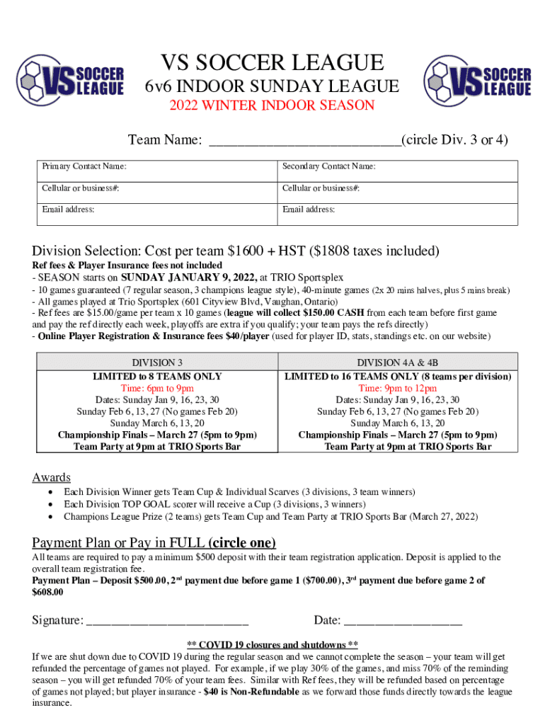 Fillable Online 2022 VSL WINTER Team Registration Form - Oct 2021.docx ...