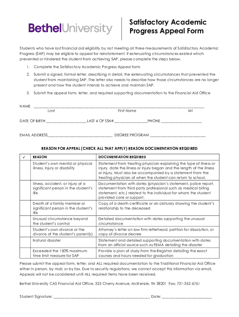 Fillable Online Financial Aid Satisfactory Academic Progress for ...