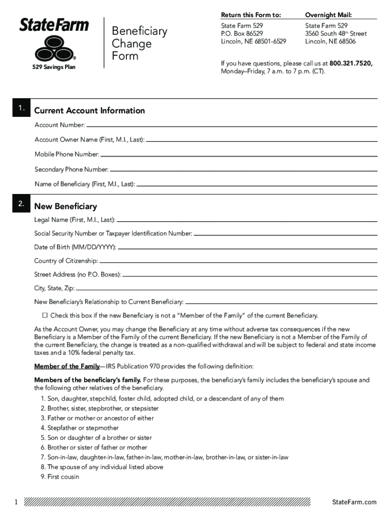 Fillable Online Fillable Online Enrollment State Farm 529 Form P.O. Box ...