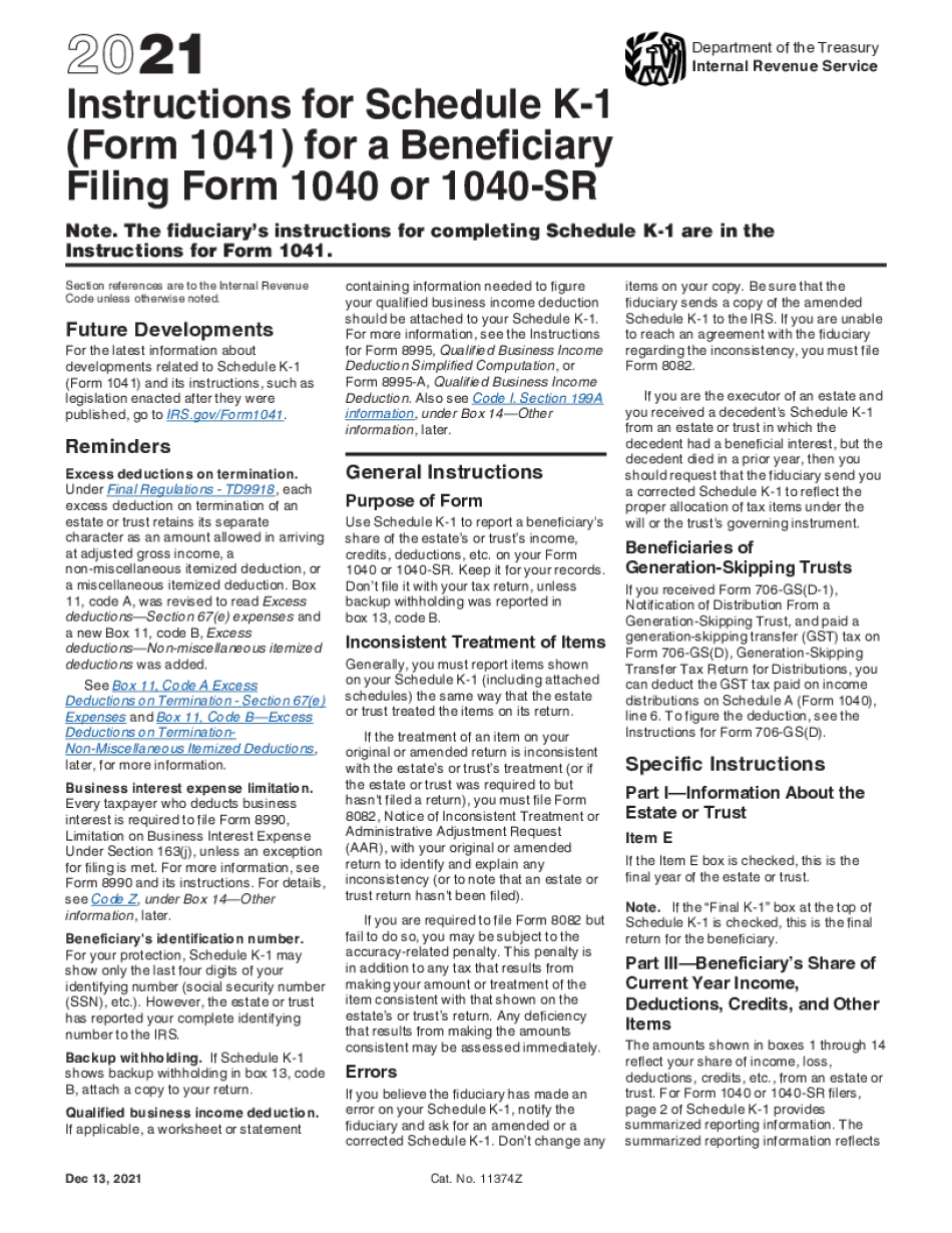 What is Form instructions 1041 (Schedule K-1) - Fill online, Printable ...