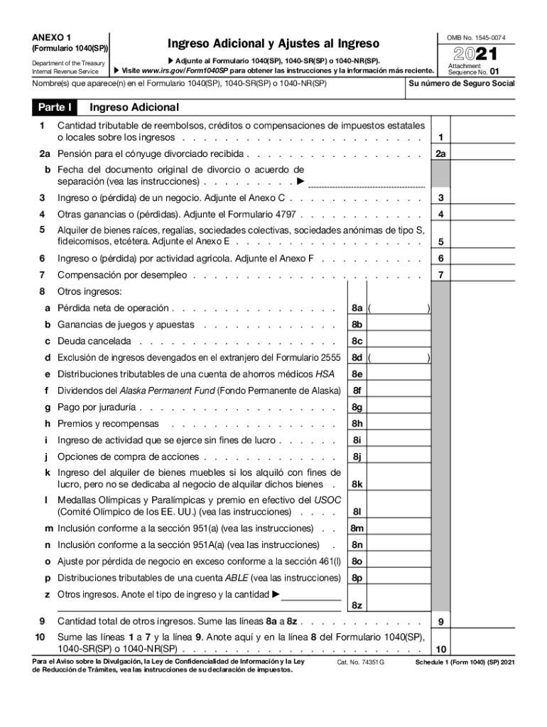 Fillable Online Form 1040 (Schedule 1) (sp) Fax Email Print - pdfFiller