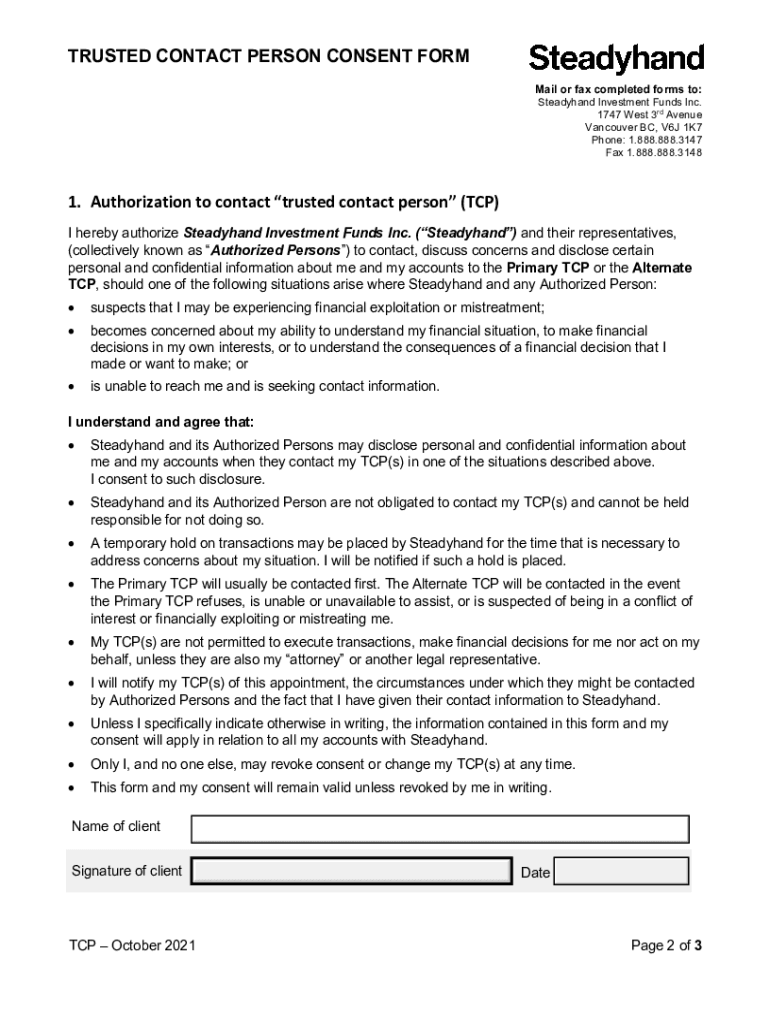 Fillable Online Steadyhand Trusted Contact Person Form Steadyhand fillable-online-steadyhand-trusted-contact-person-form-steadyhand