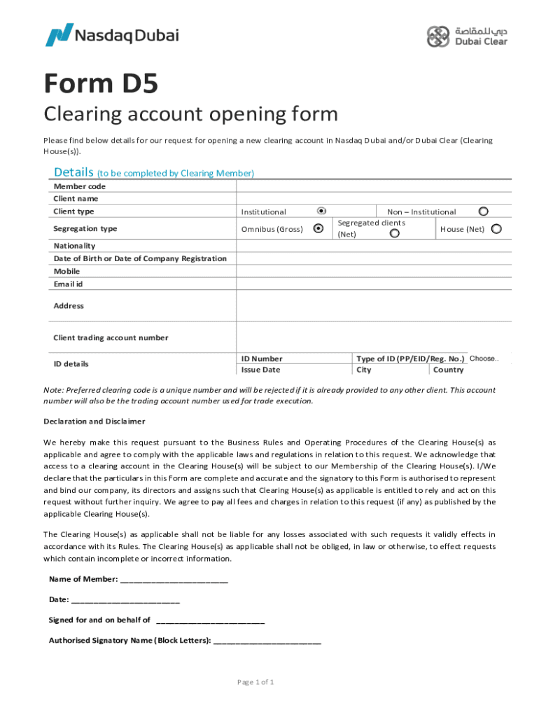 Fillable Online FORM D5 - CLEARING ACCOUNT OPENING FORM.docx Fax Email ...