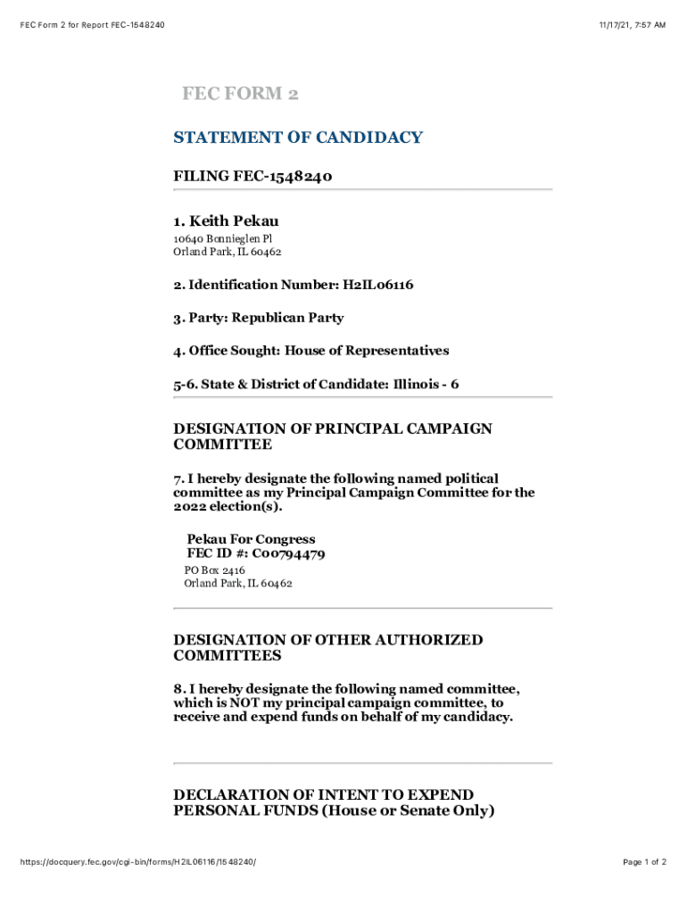 Fillable Online FEC Form 2 for Report FEC-1548240 Fax Email Print ...