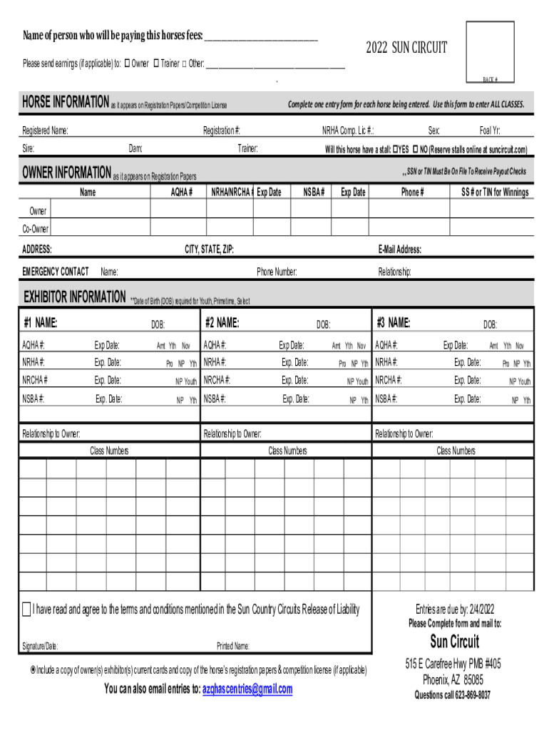 Fillable Online 2021 SCC Entry Form Fax Email Print - pdfFiller