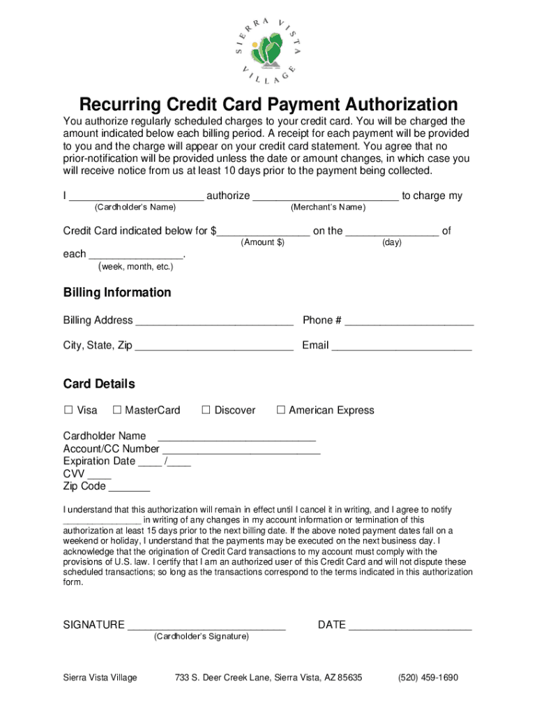 Fillable Online Recurring Payment Authorization Form No Checks. No - PDF ... Fax Email Print ...
