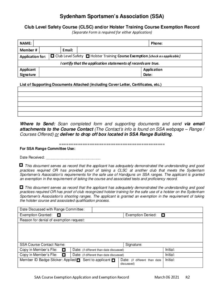 Fillable Online SSA CLSC and Holster Training Exemption Record Form ...