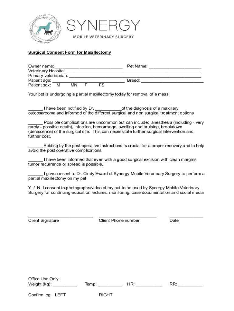 Fillable Online Specimen form of consent for anaesthesia and surgical ...
