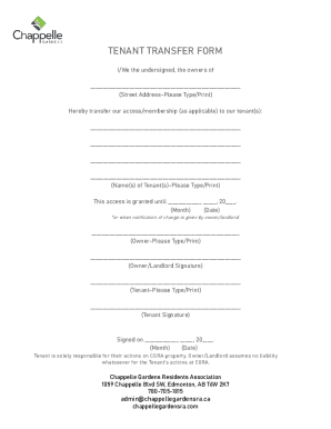 Fillable Online TENANT TRANSFER FORM - chappellegardensra.com Fax Email ...