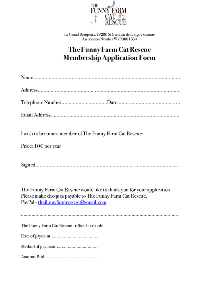 Fillable Online The Funny Farm Cat Rescue Sponsorship Application Form ...