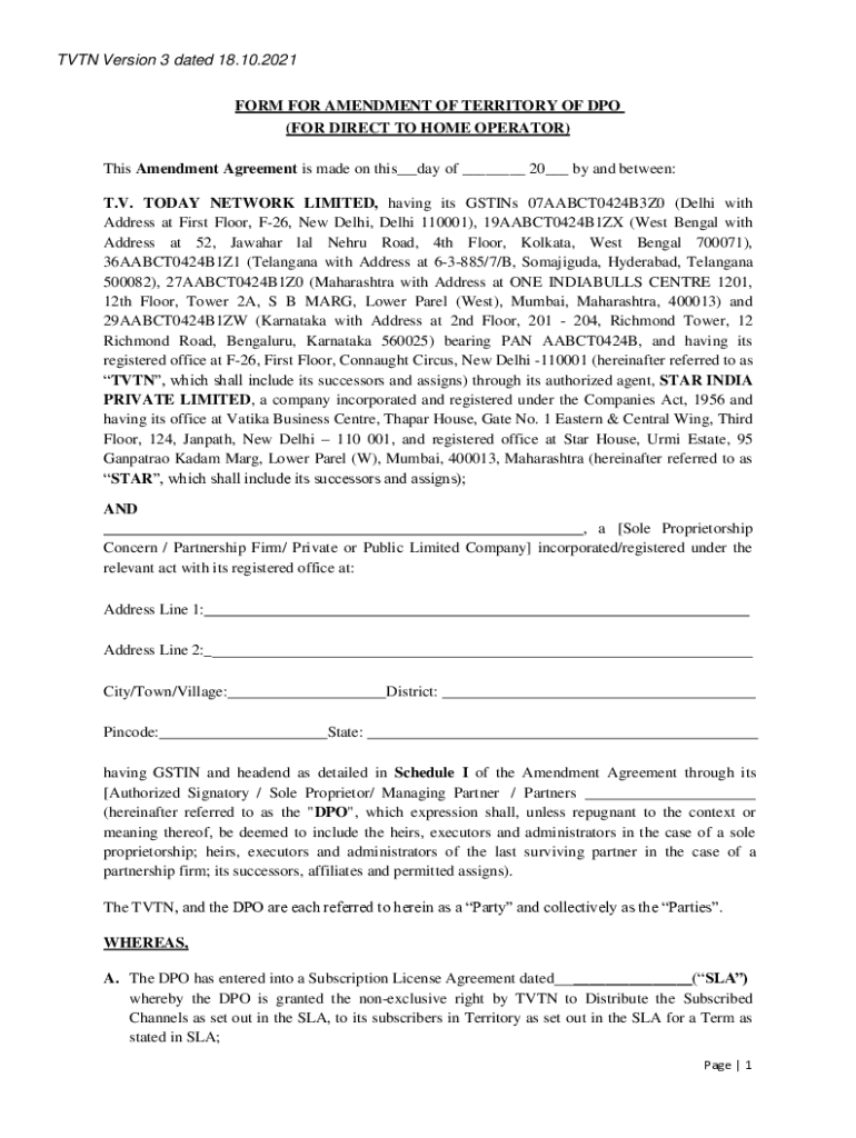 Fillable Online FORM FOR AMENDMENT OF TERRITORY OF DPO (FOR DIRECT TO ...
