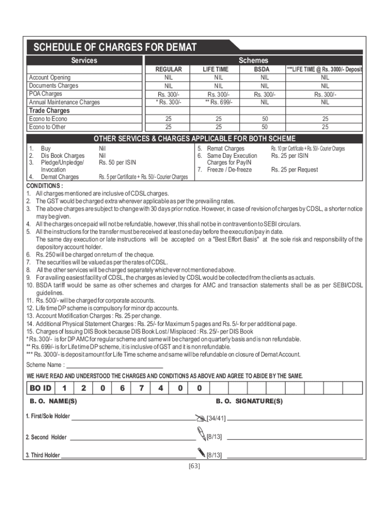 Fillable Online TARIFF SHEET SCHEDULEA: SCHEDULE OF CHARGES FOR ... Fax ...