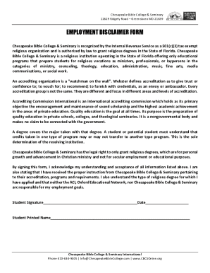 Fillable Online CBCS Student Employment Disclaimer Form Fax Email Print ...