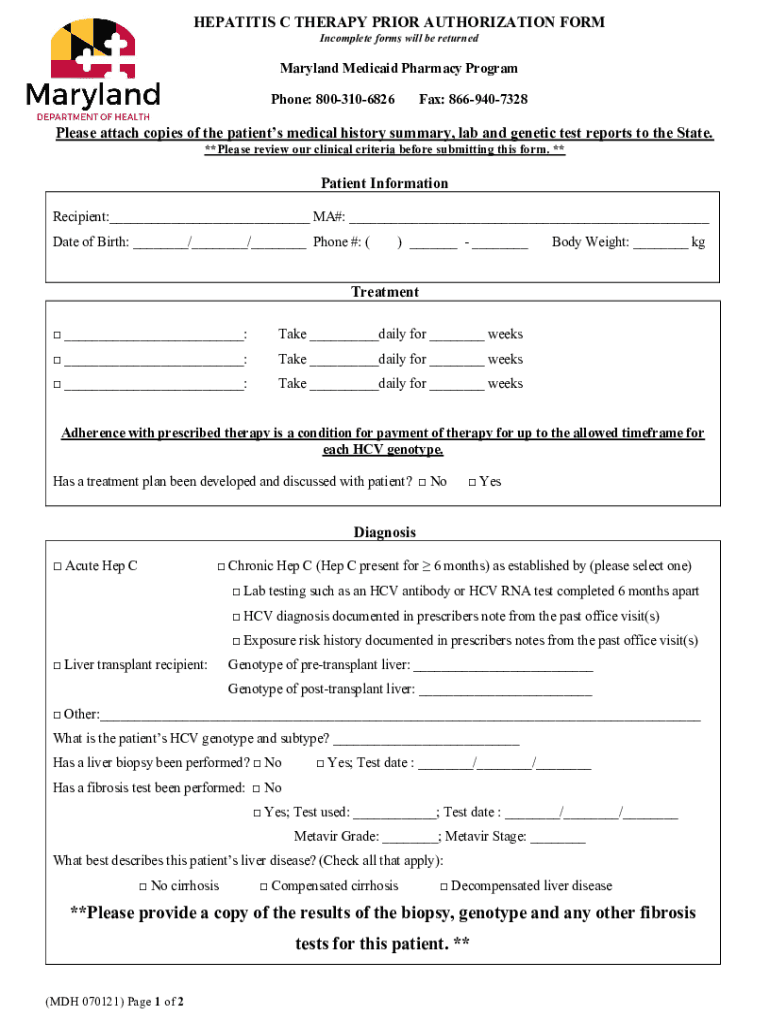 Fillable Online Hepatitis C Medications (Maryland) Prior Authorization ...