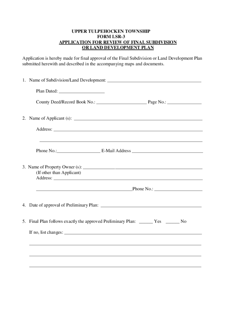 Fillable Online Form LSR-3 Final Subdivision Subdivision or Land Development Plan.doc Fax Email ...