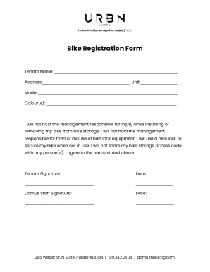 Fillable Online URBN Lofts Bike Registration Form Fax Email Print ...