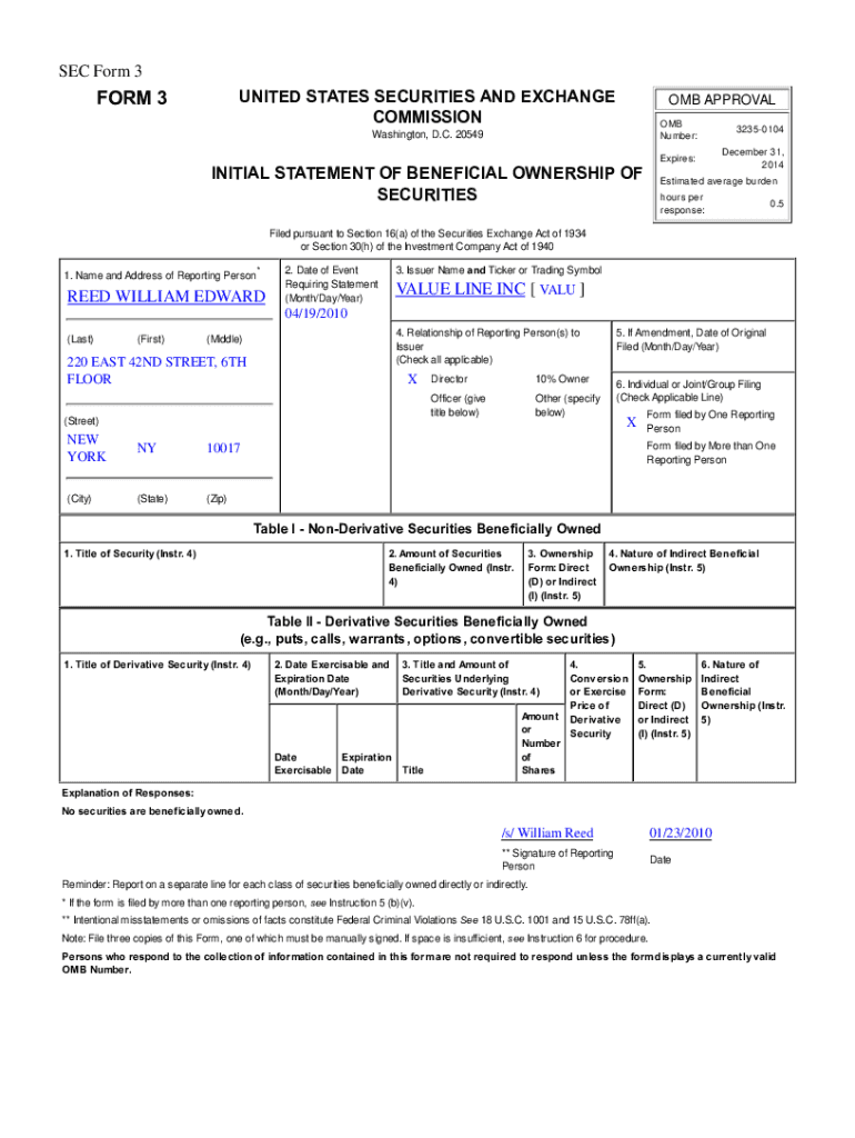 Fillable Online Fillable Online SEC FORM 3 Page 1 of 1 SEC Form 3 UNITED ... Fax Email Print ...