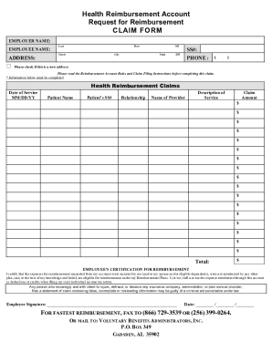 Fillable Online Health Reimbursement Account Claim Form.docx Fax Email Print - pdfFiller