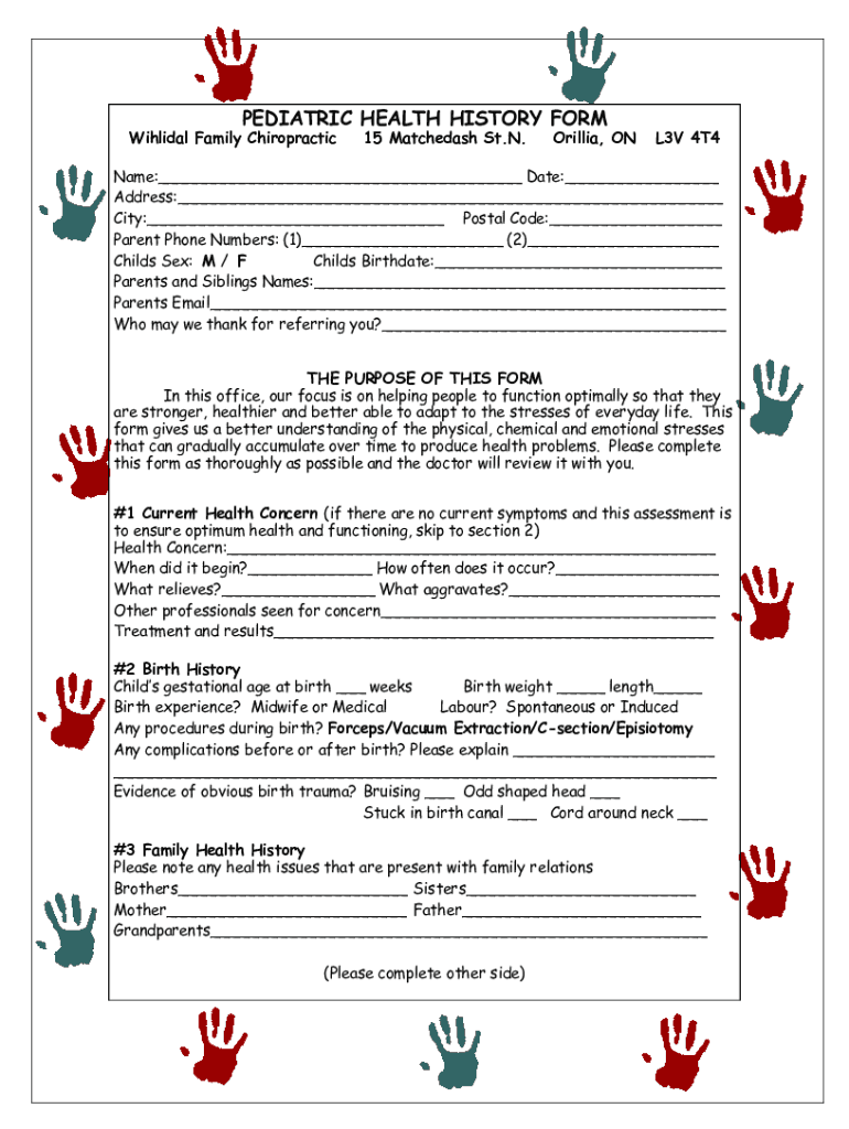 Fillable Online File # Pediatric Health History Form ... - doc.vortala ...